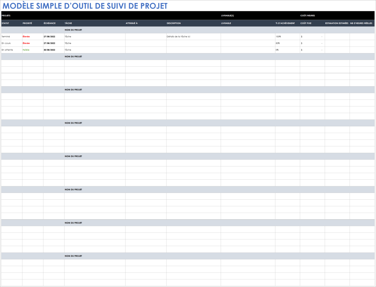 Modèles gratuits d’outil de suivi de projet pour Google Sheets | Smartsheet