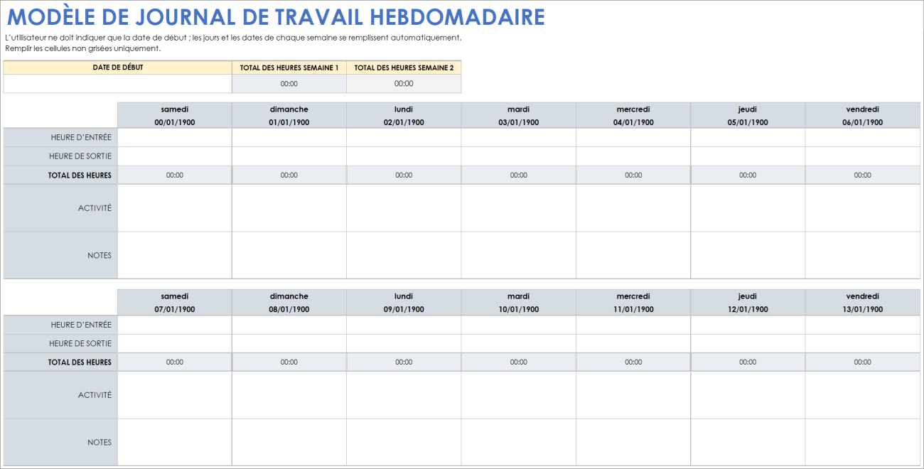 Modèles gratuits de journal de travail avec guide pratique et exemples ...