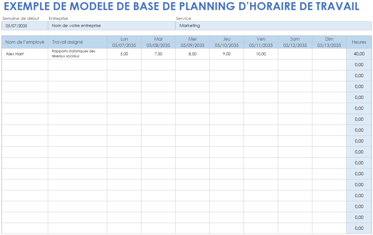 Modèles d'emploi du temps gratuits