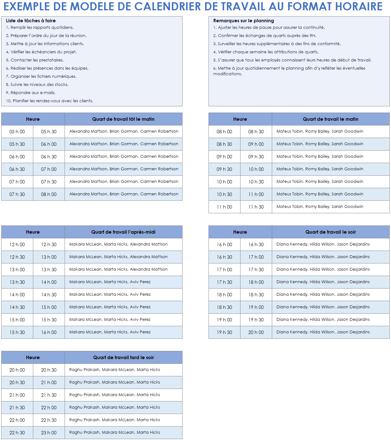 Modèles d'emploi du temps gratuits