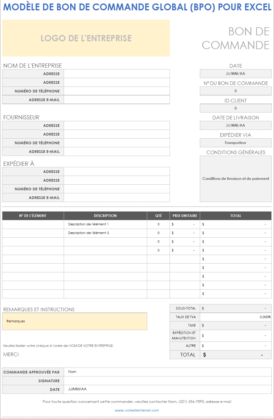 6 modèles de bon de commande gratuits pour Excel