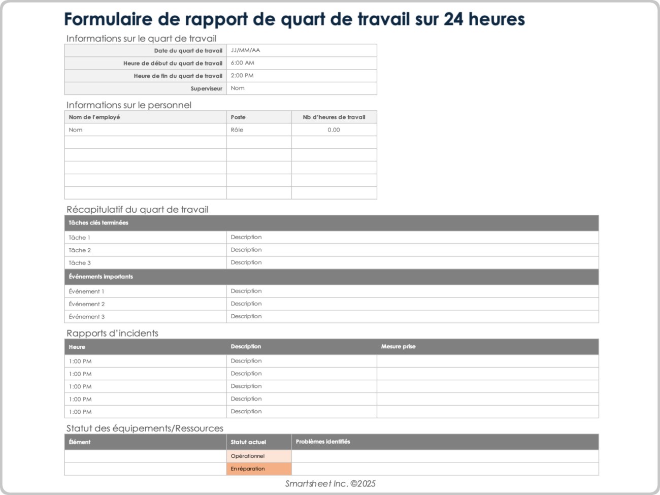 Modèles et formulaires gratuits de rapport de quart de travail : tous ...