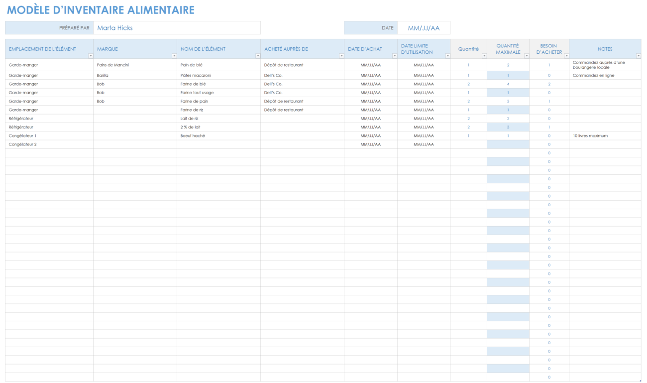 Modèles d’inventaires alimentaires gratuits | Smartsheet
