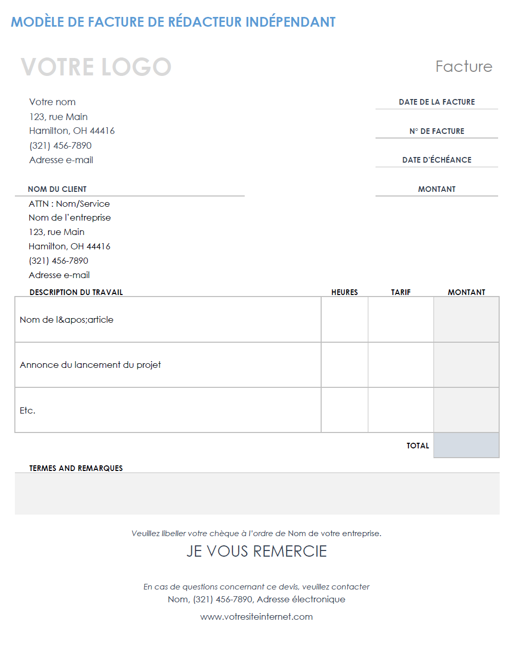 Modèles gratuits de factures MS Word | Smartsheet