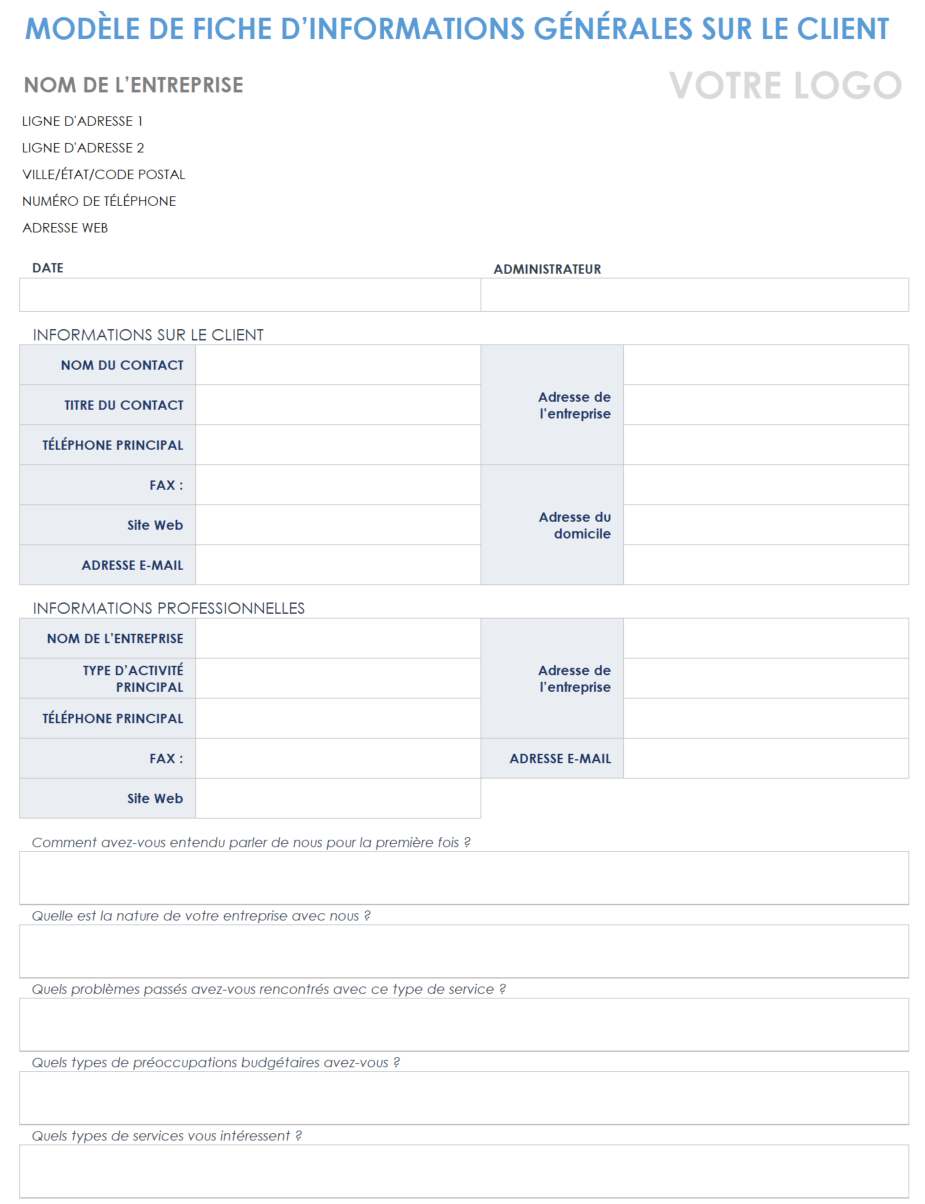 Modèles et formulaires gratuits d’informations client | Smartsheet