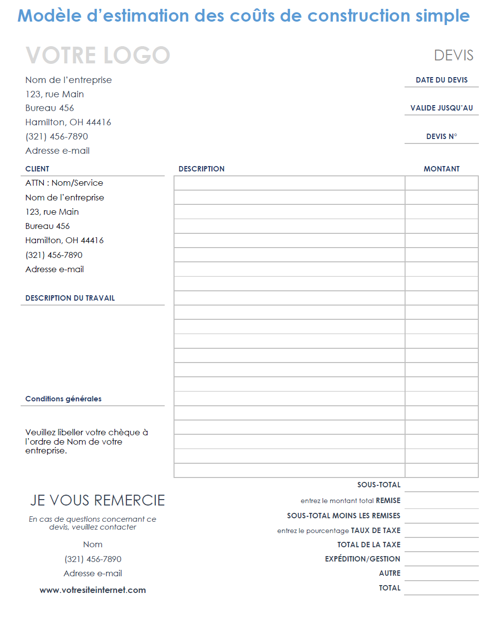 Modèles d’estimation des coûts de construction gratuits | Smartsheet