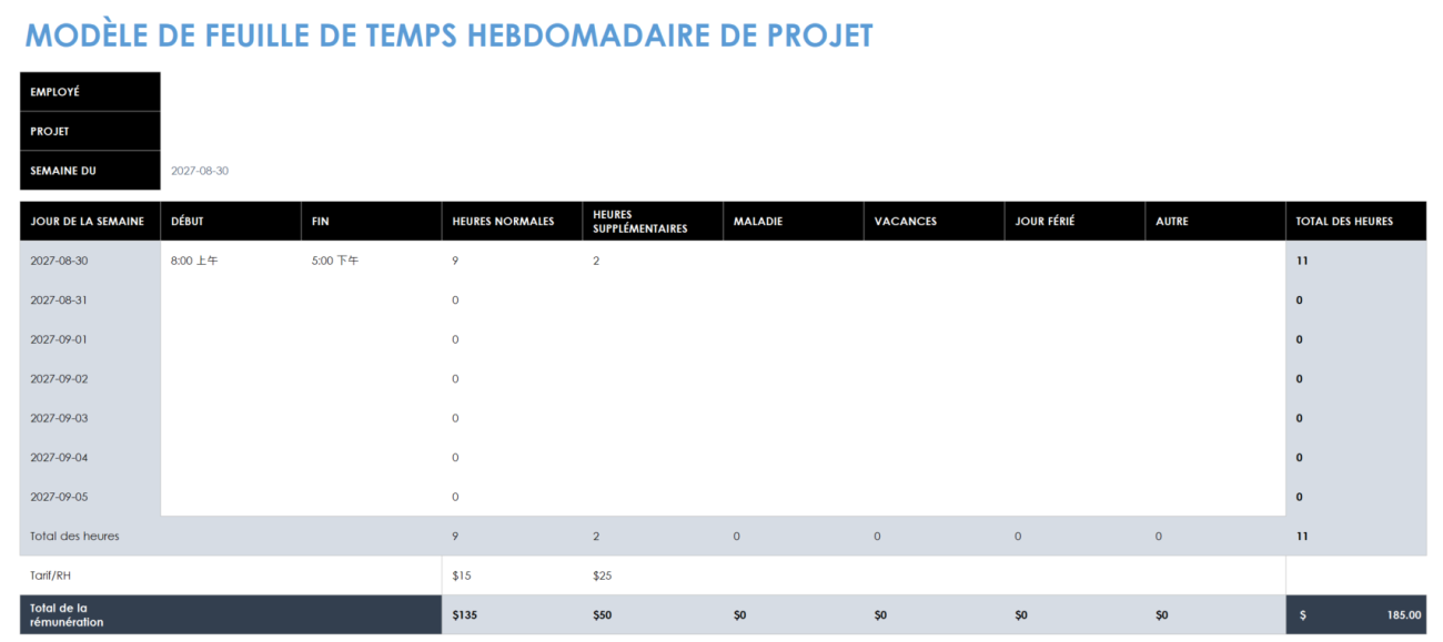 Modèles de feuille de temps Excel gratuits | Smartsheet