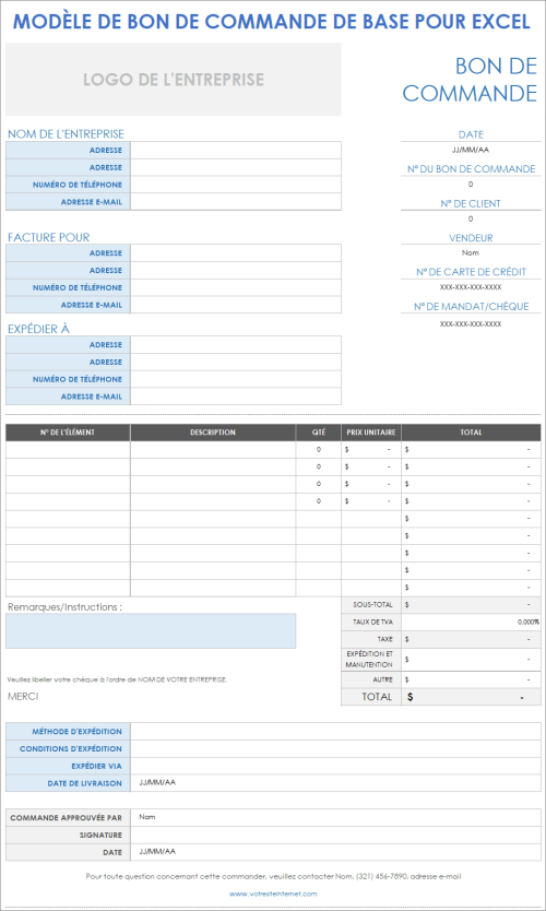 6 modèles de bon de commande gratuits pour Excel