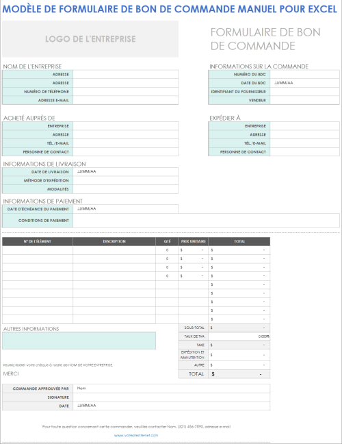 6 modèles de bon de commande gratuits pour Excel
