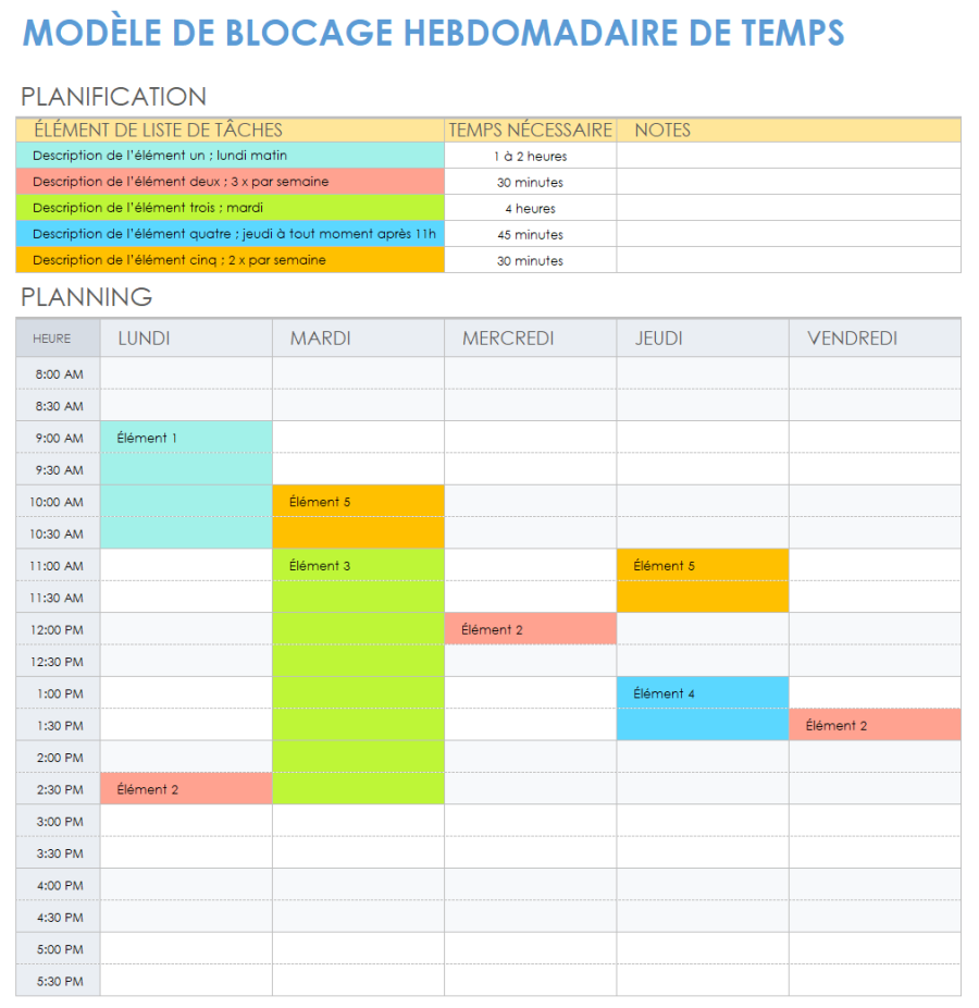 Modèles gratuits de blocs de temps | Smartsheet