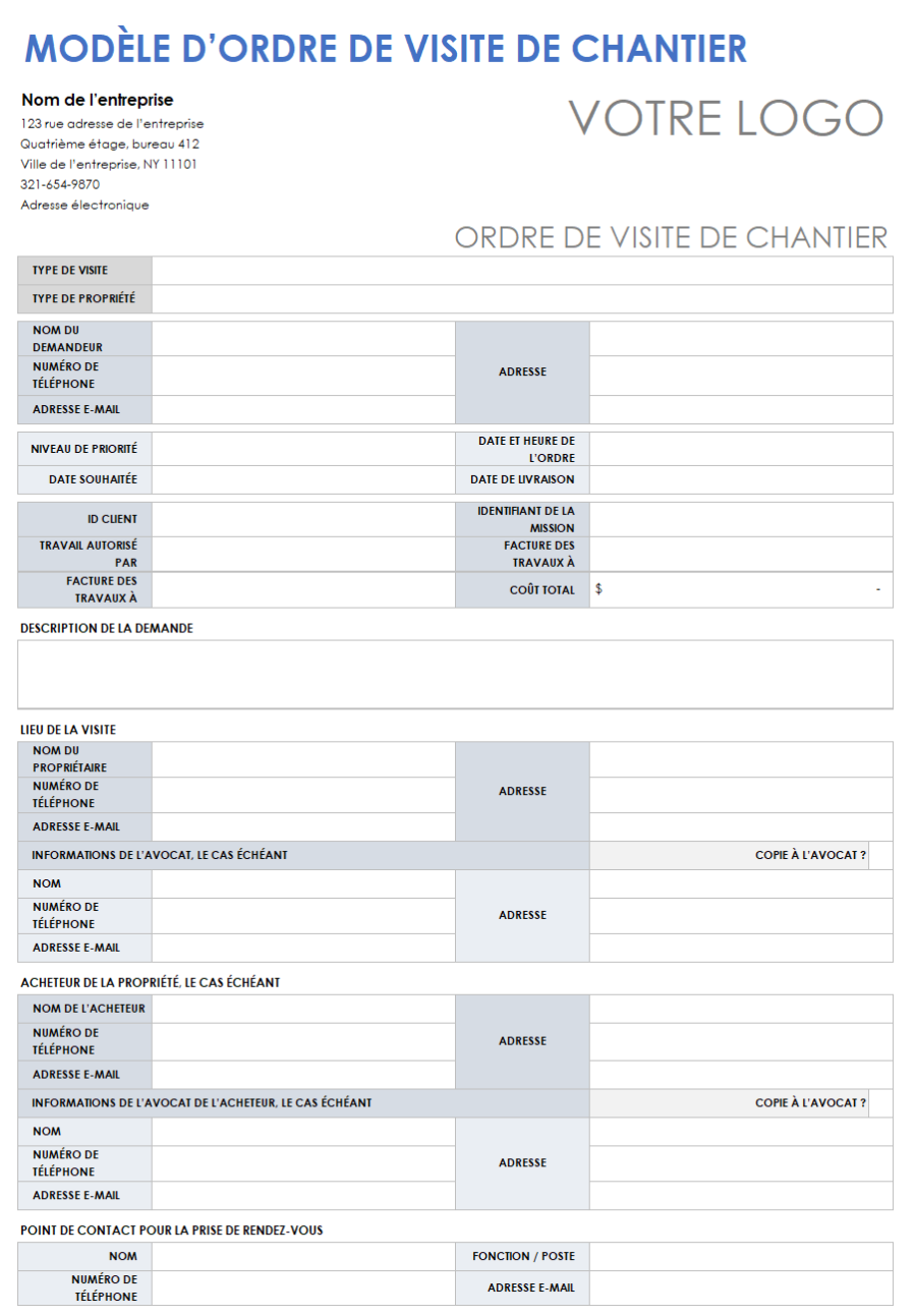 Modèles et formulaires gratuits d’ordres d’exécution de construction ...