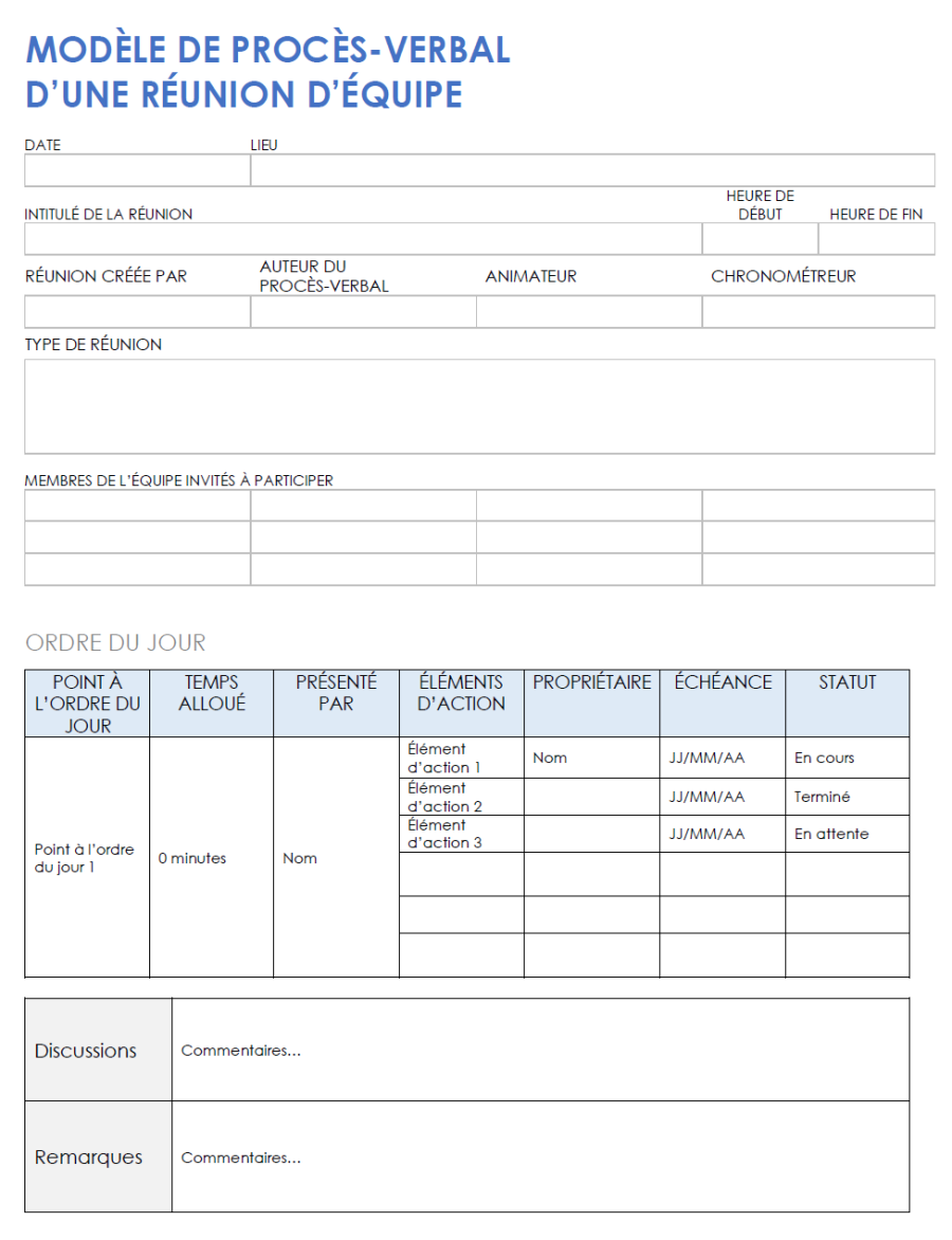Modèles gratuits pour réunions d’équipe | Smartsheet
