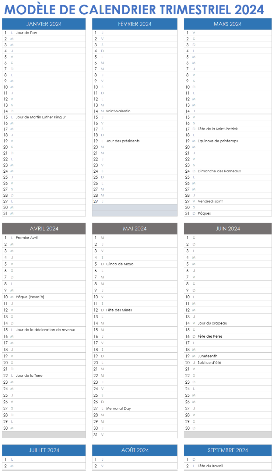 Modèles gratuits d’agendas pour Excel