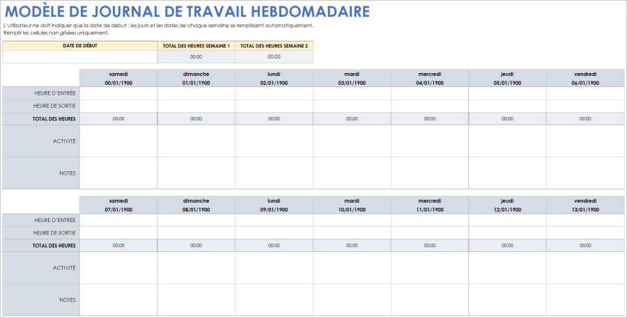 Modèles gratuits de journal de travail avec guide pratique et exemples ...