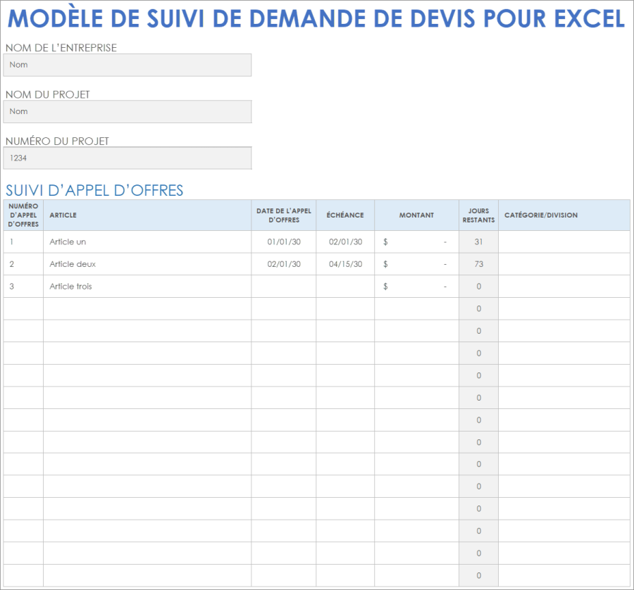 Modèles, formulaires et outils de suivi gratuits de demande de devis pour Excel