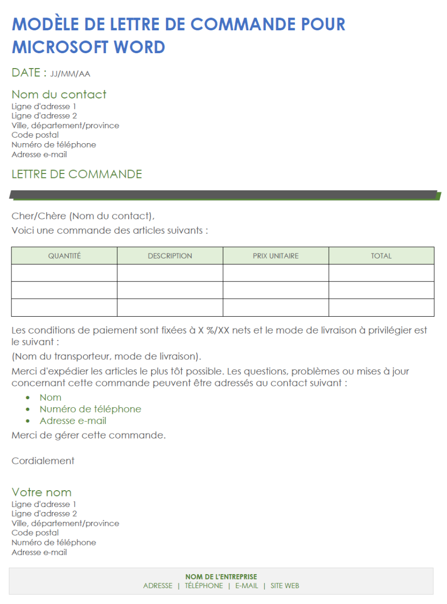 Modèles, formulaires et lettres gratuits de bons de commande pour ...