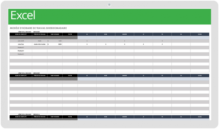 Modèles Excel gratuits de plannings hebdomadaires - Smartsheet