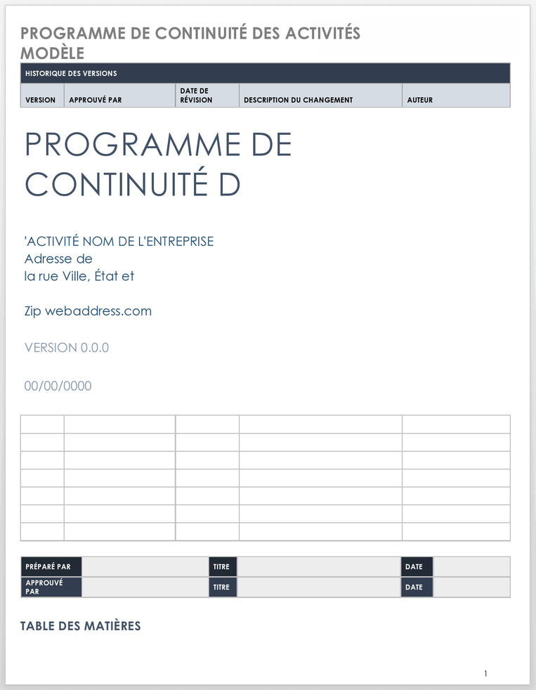 Exemple Plan Continuité Activité – WNZCUJ