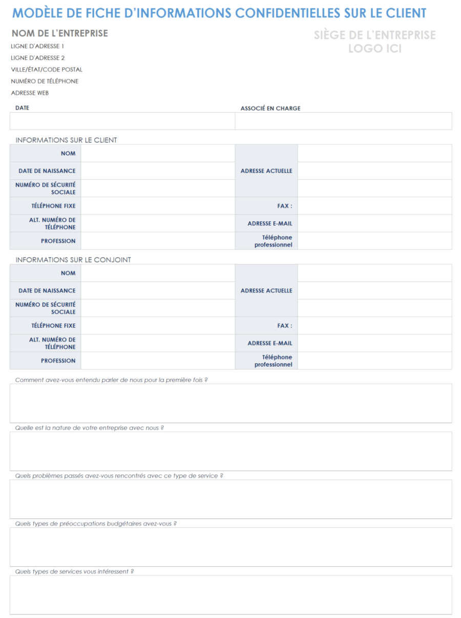 Modèles et formulaires gratuits d’informations client | Smartsheet