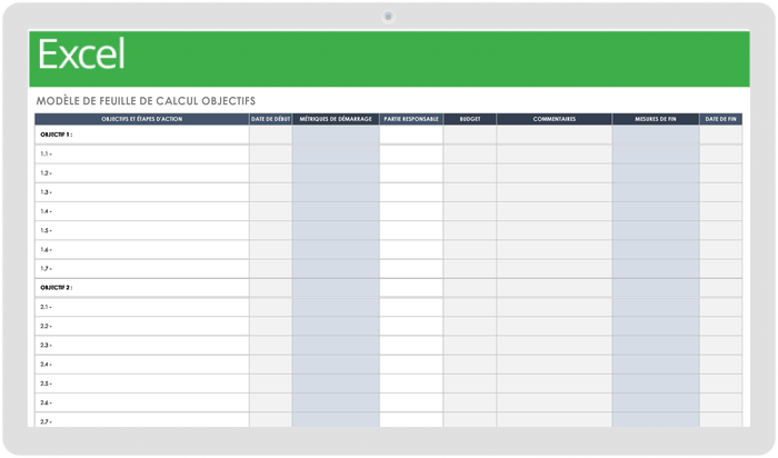 Modèles gratuits de définition et de suivi d'objectifs