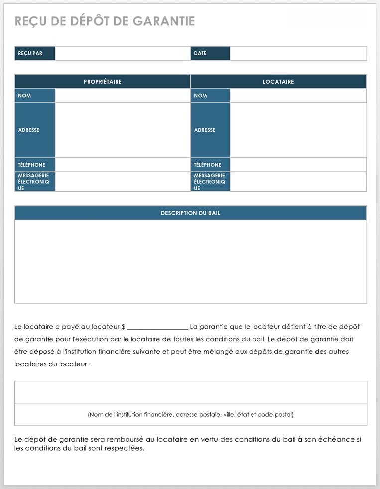 Quittance De Depot De Garantie