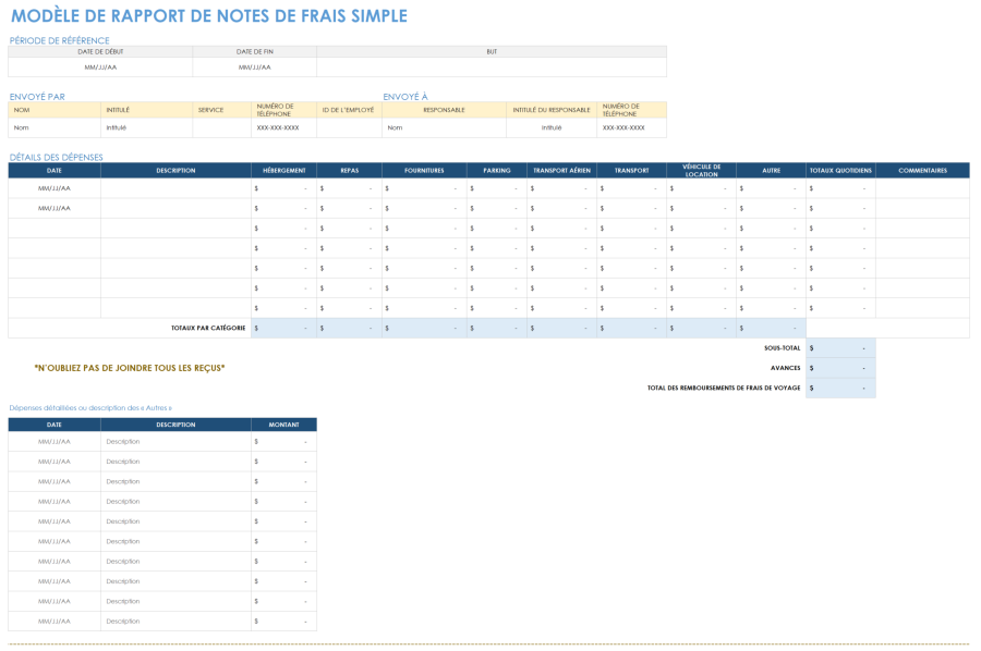 Modèles gratuits de notes de frais pour Excel | Smartsheet