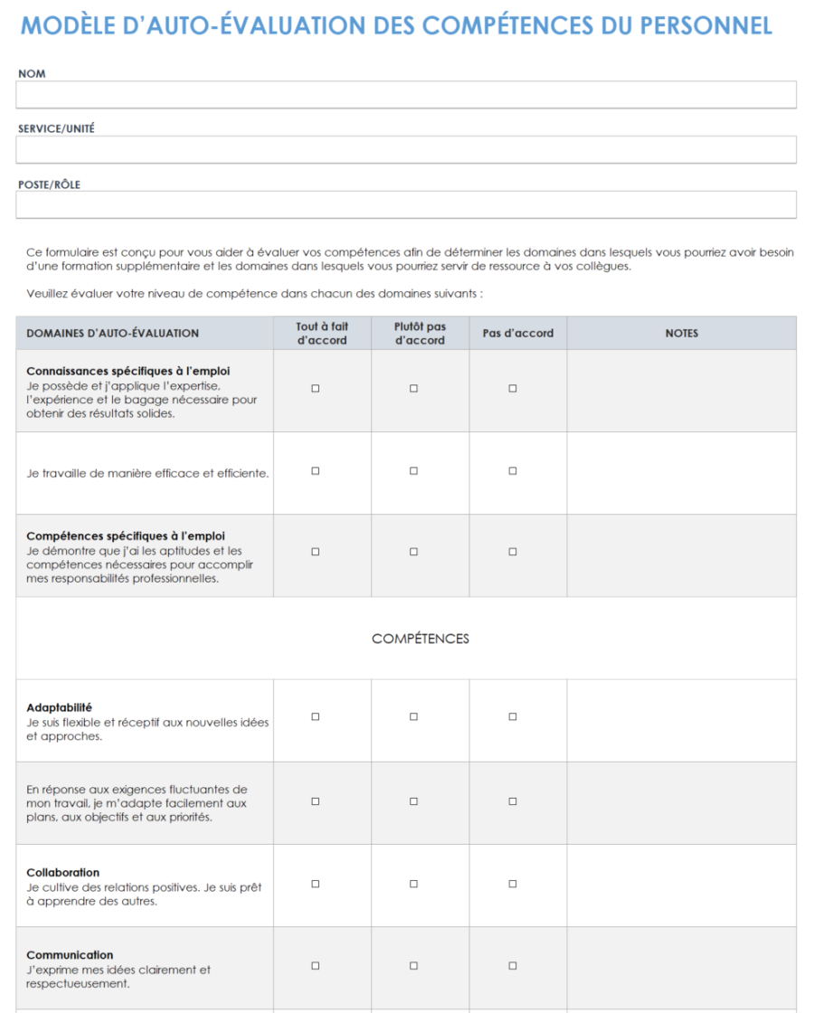 Modèles gratuits d’auto-évaluation | Smartsheet